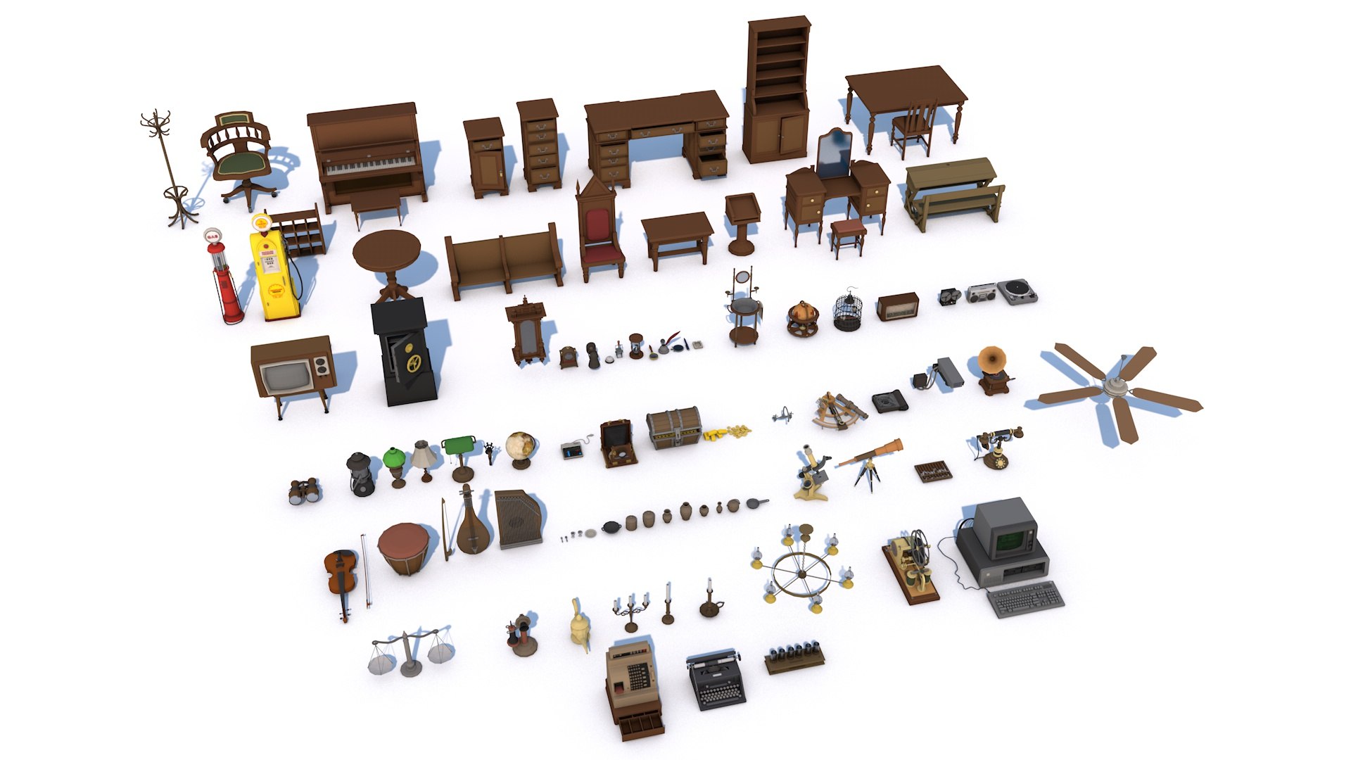 80 Vintage Antique Interior Exterior Furniture Props Collection - Game ...