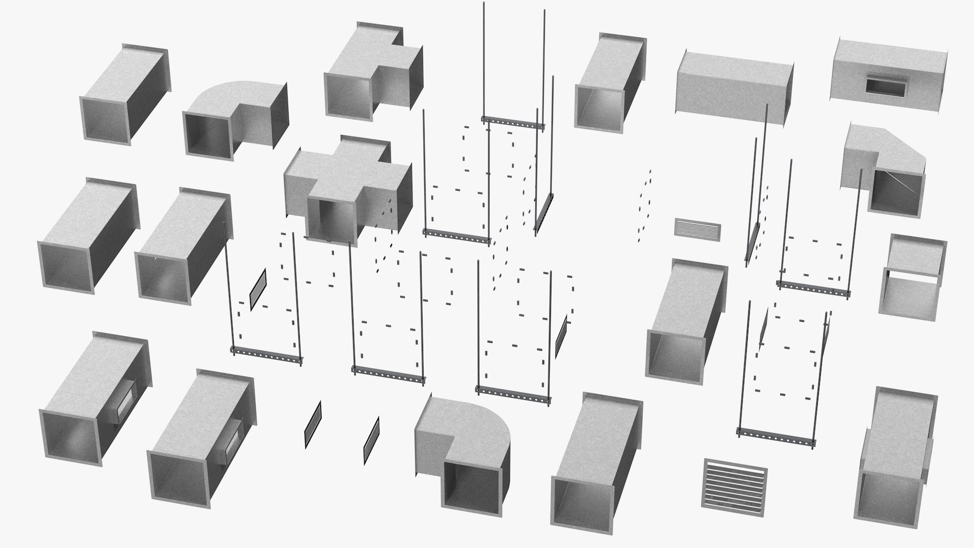 3D model ventilation shaft square set - TurboSquid 1647421