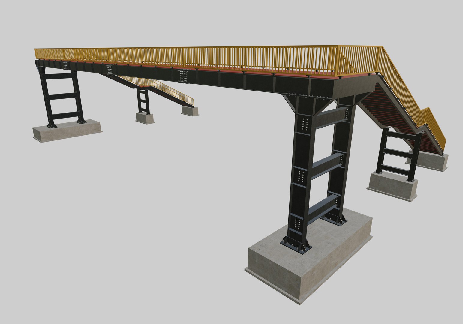 3D Steel Pedestrian Bridge - Two Columns - Straight Type-1 Model ...