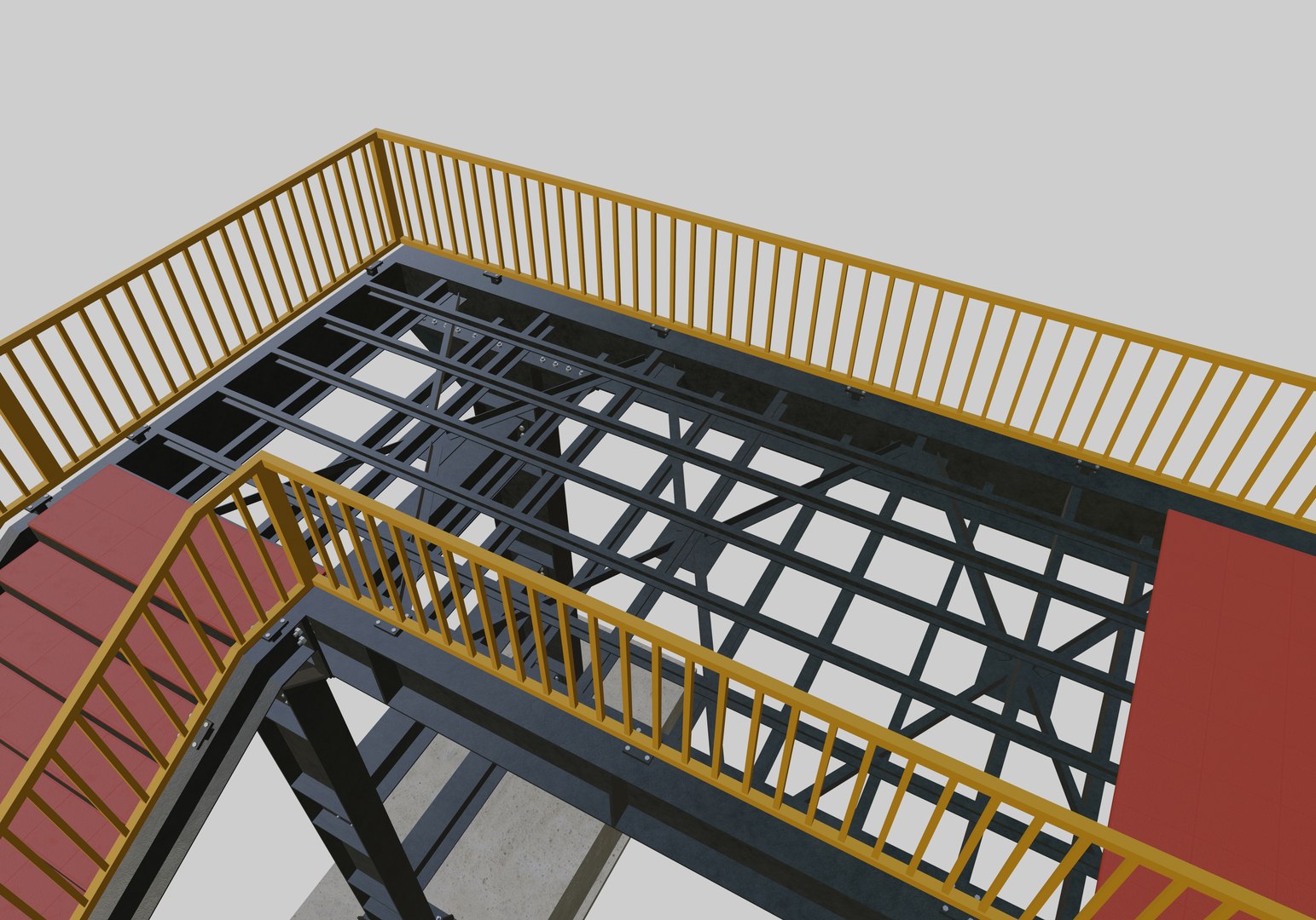 3D Steel Pedestrian Bridge - Two Columns - Straight Type-1 Model ...