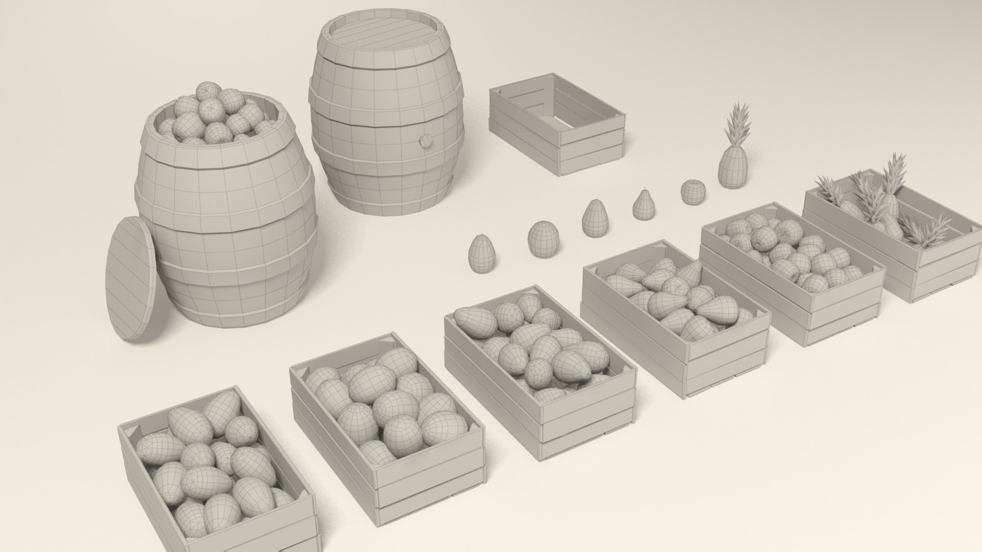 Tropical Fruit And Fruit Boxes 3D Model - TurboSquid 1806015