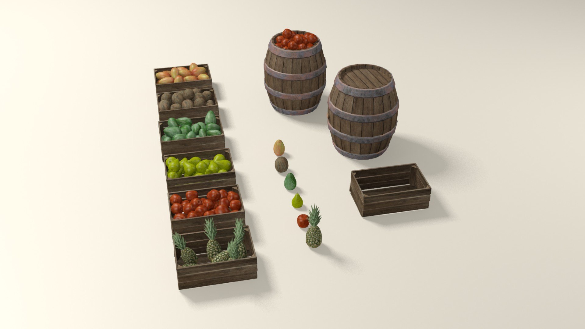 Tropical Fruit And Fruit Boxes 3D Model - TurboSquid 1806015