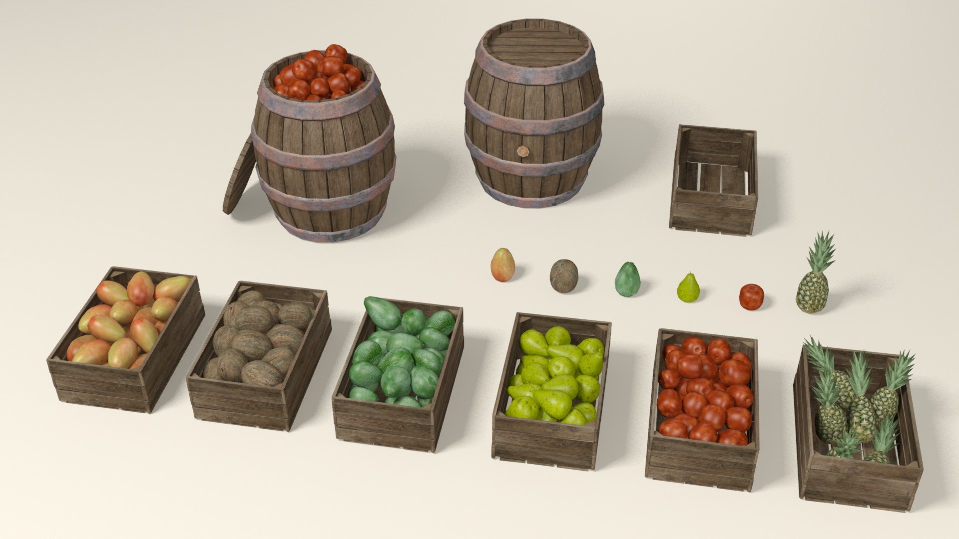 Tropical Fruit And Fruit Boxes 3D Model - TurboSquid 1806015
