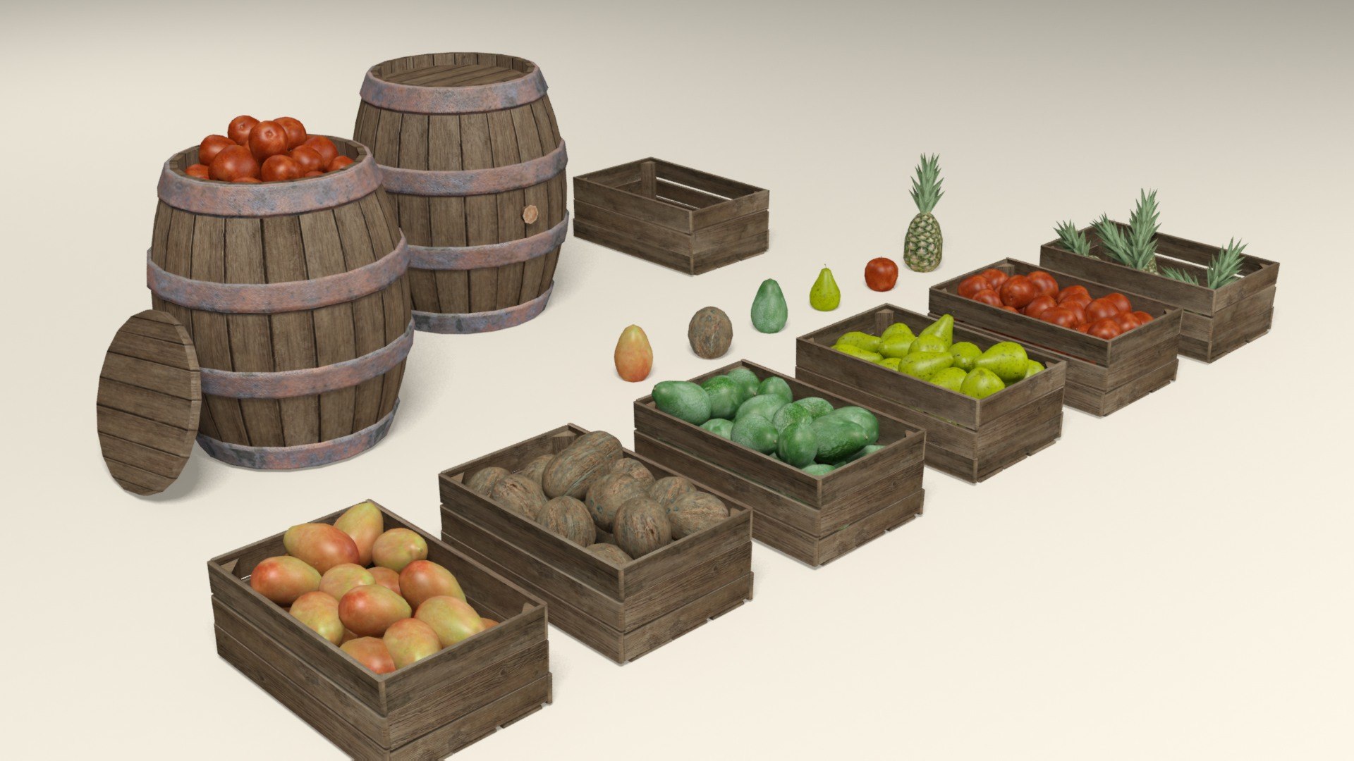 Tropical Fruit And Fruit Boxes 3D Model - TurboSquid 1806015
