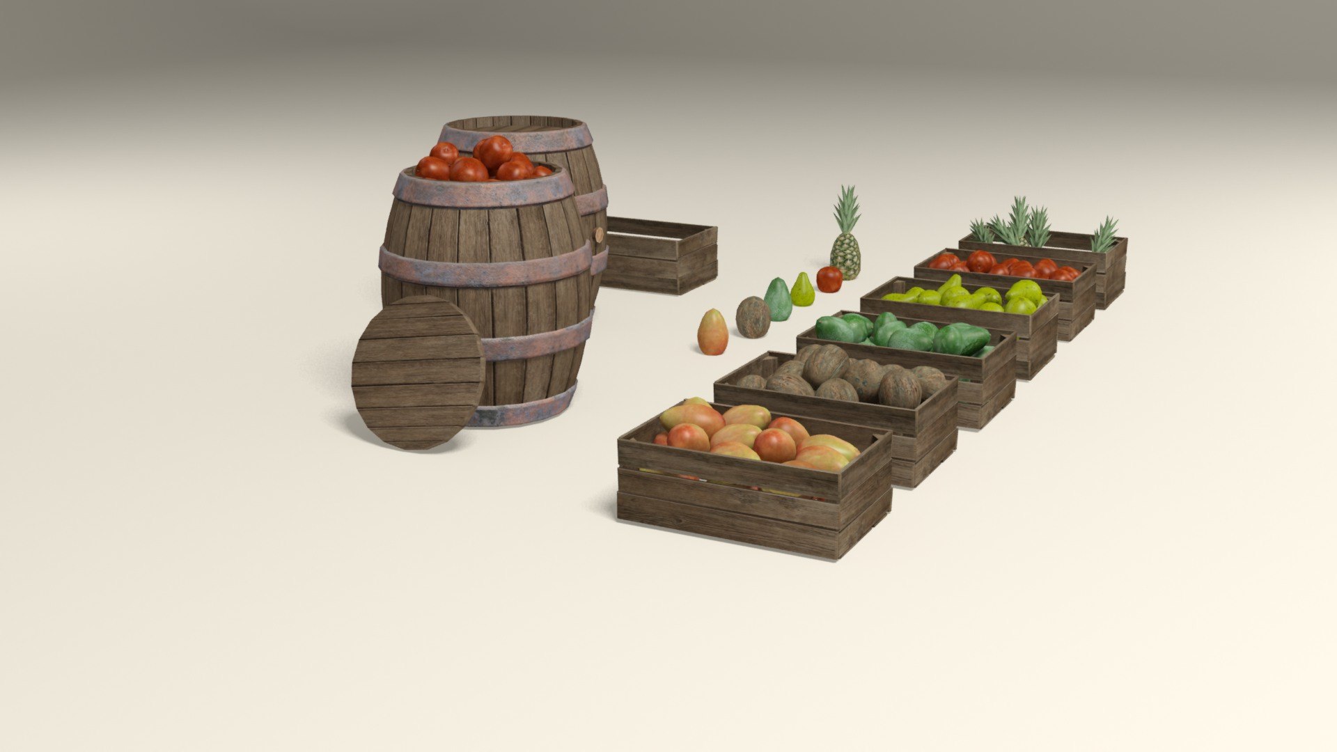Tropical Fruit And Fruit Boxes 3D Model - TurboSquid 1806015