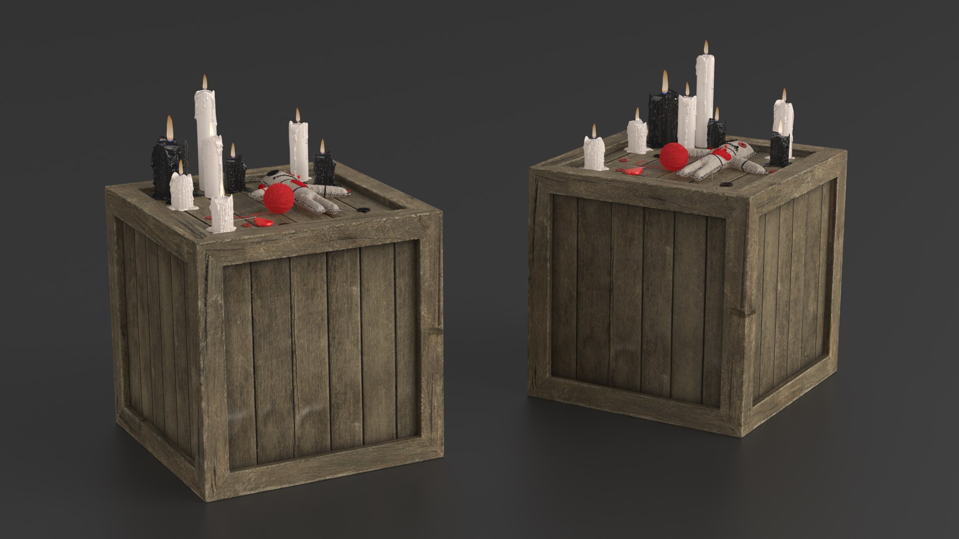 Magical Ritual With Voodoo Doll And Candles On Crate Fur 3D Model ...