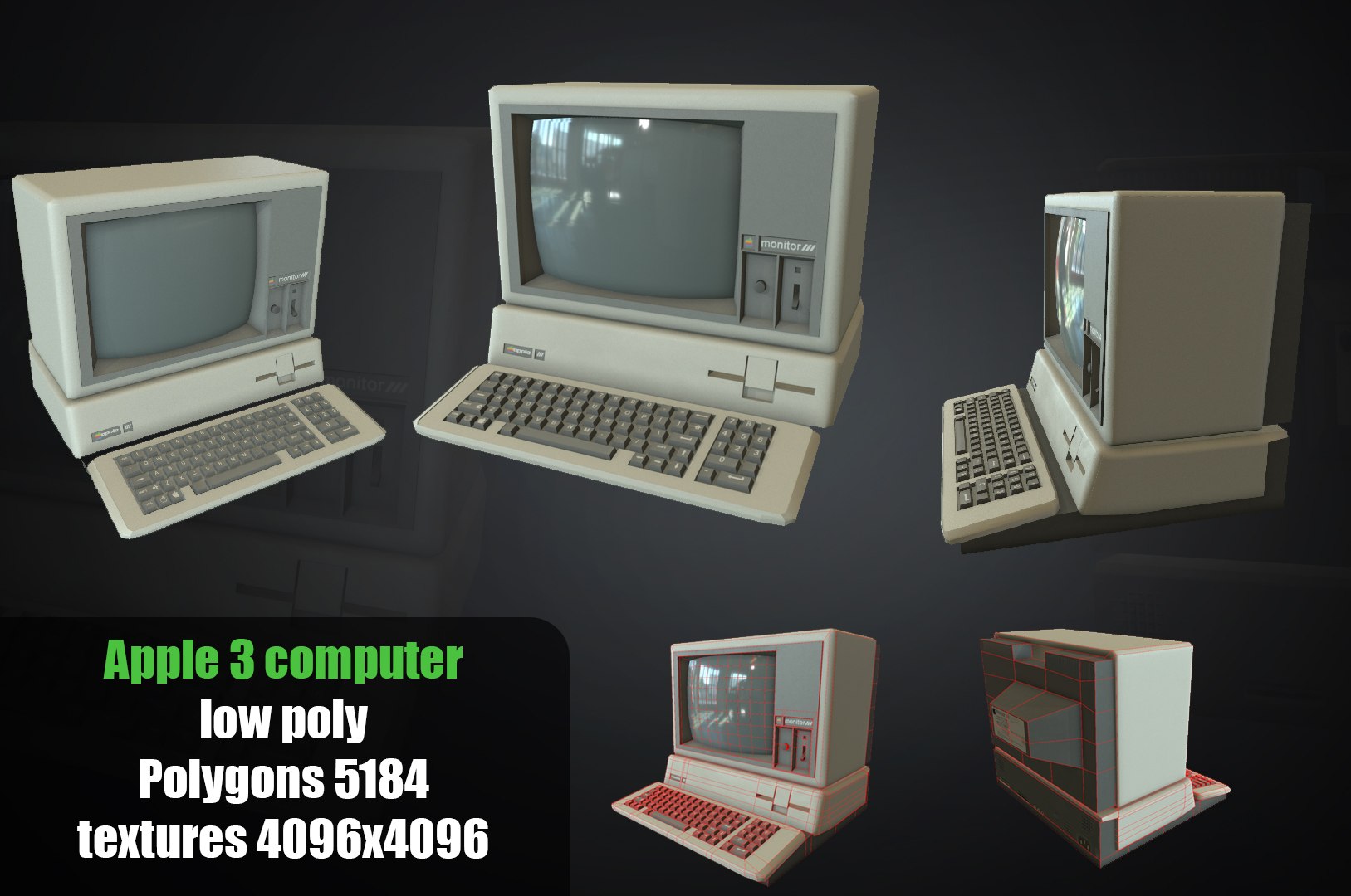 3D Apple 3 Computer - PBR Game Ready Model Low-poly 3D Model ...
