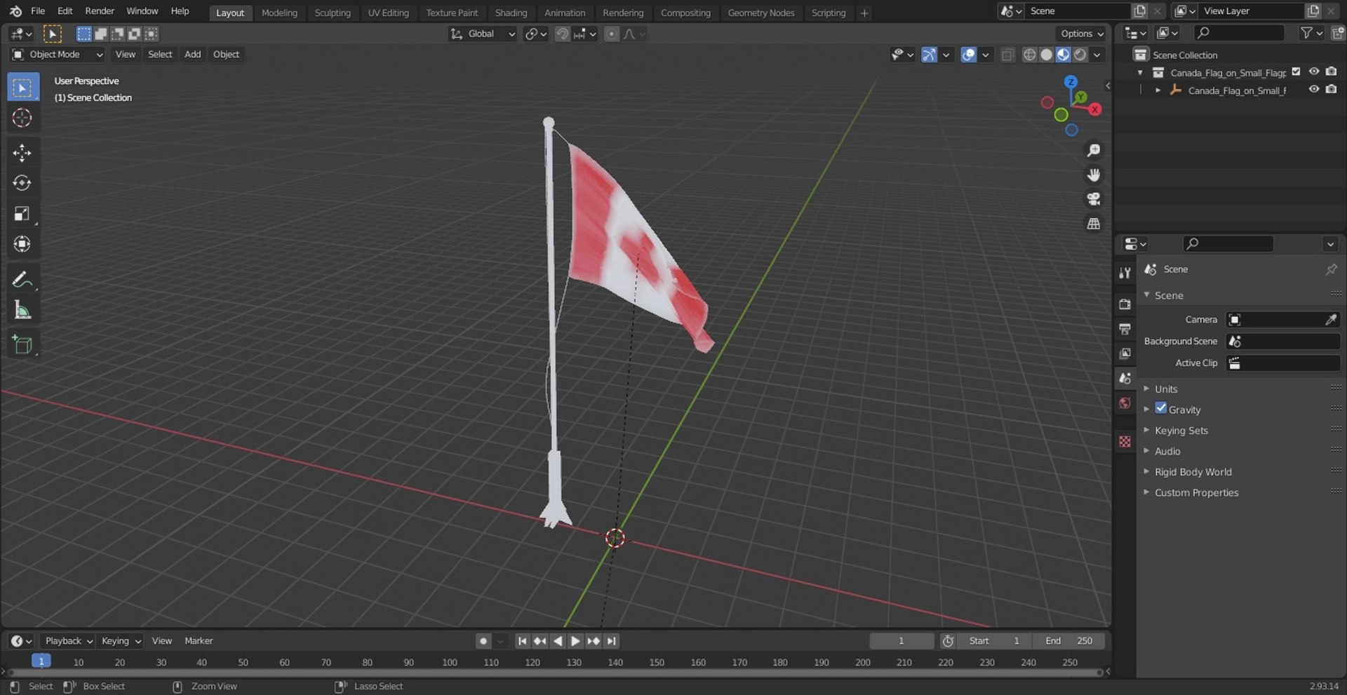3D Canada Flag on Small Flagpole - TurboSquid 2020761