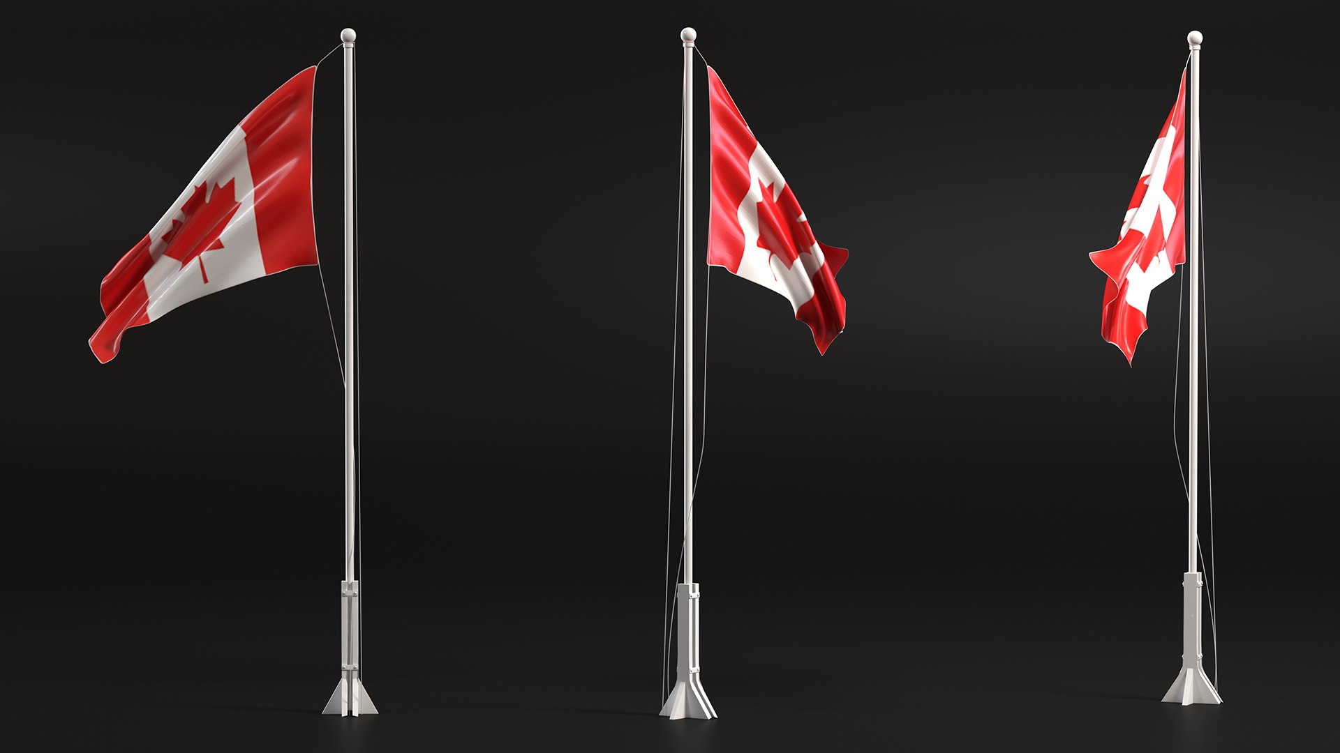 3D Canada Flag on Small Flagpole - TurboSquid 2020761
