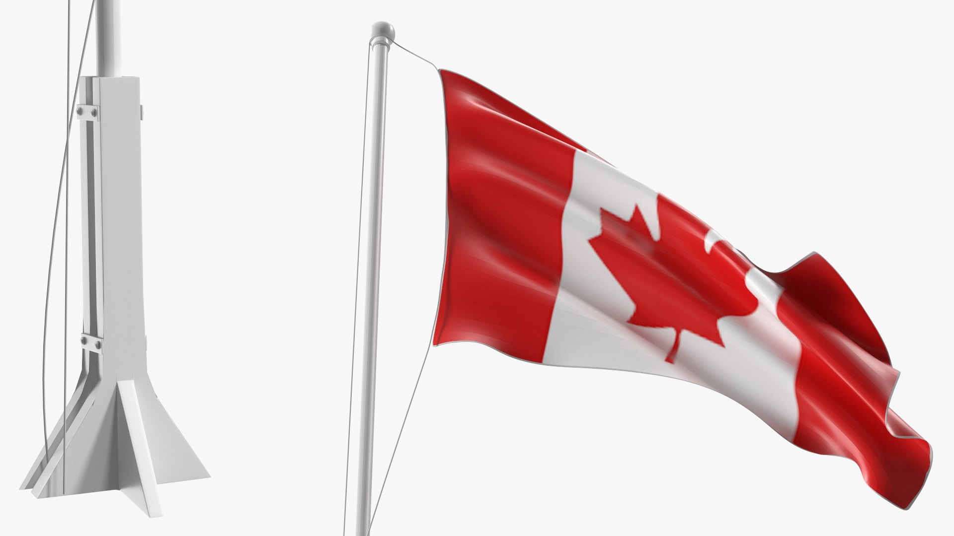 3D Canada Flag on Small Flagpole - TurboSquid 2020761