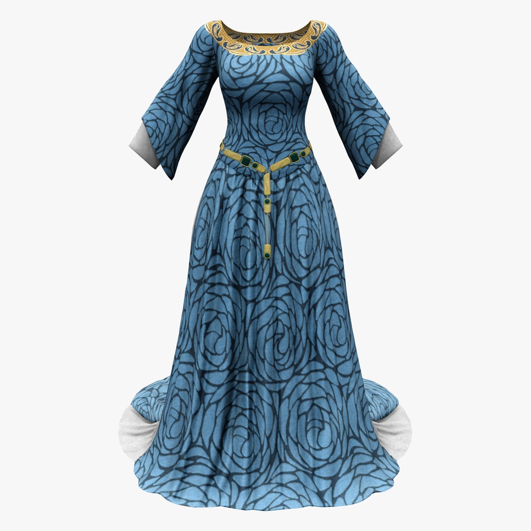 3D 14th Century Renaissance Frippery Long Gown Dress Medieval Costume ...