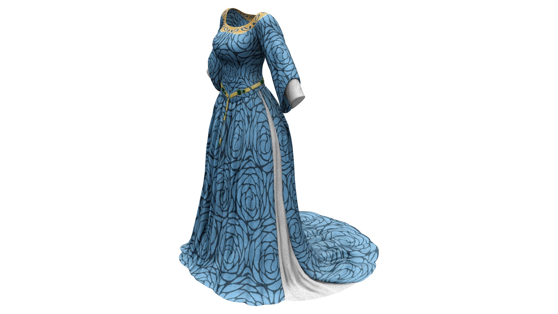 3D 14th Century Renaissance Frippery Long Gown Dress Medieval Costume ...