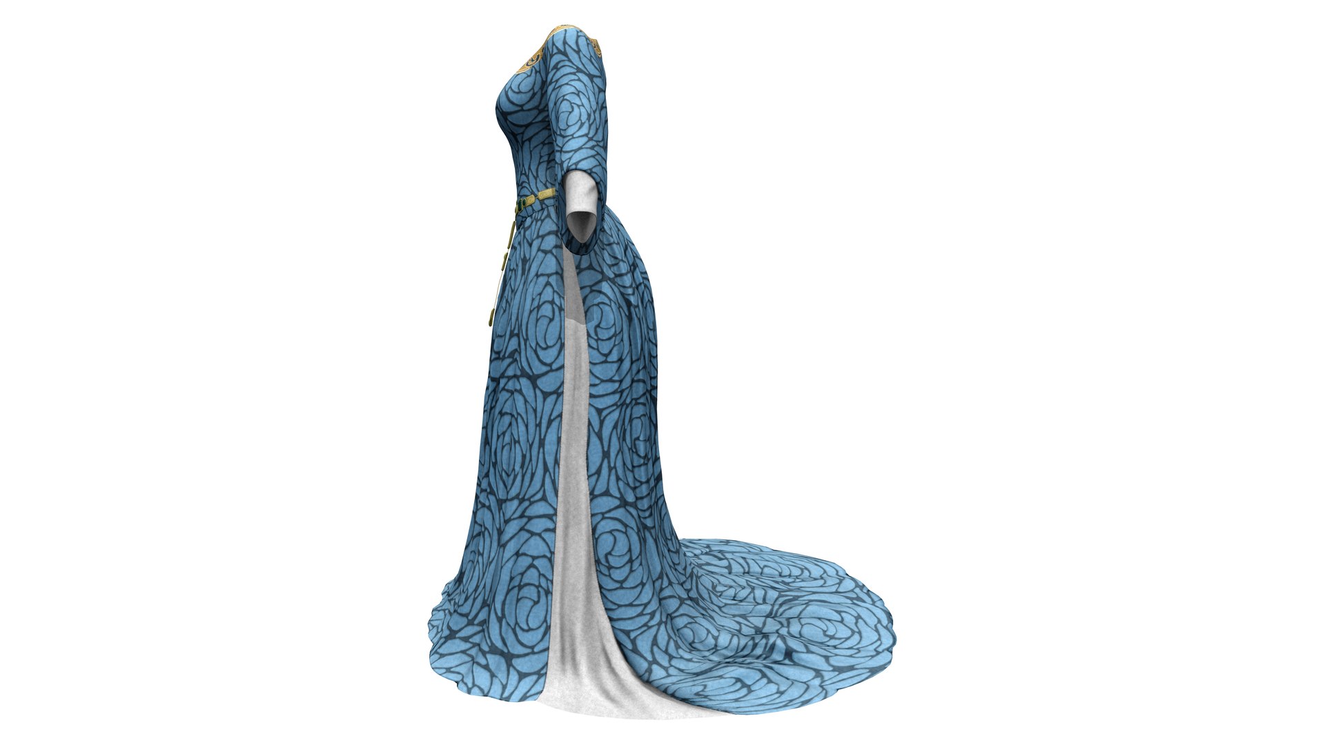 3D 14th Century Renaissance Frippery Long Gown Dress Medieval Costume ...