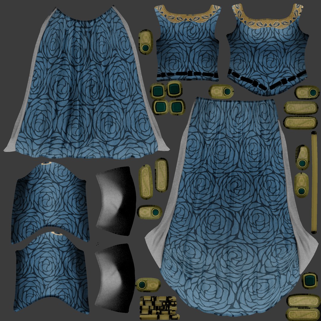 3D 14th Century Renaissance Frippery Long Gown Dress Medieval Costume ...