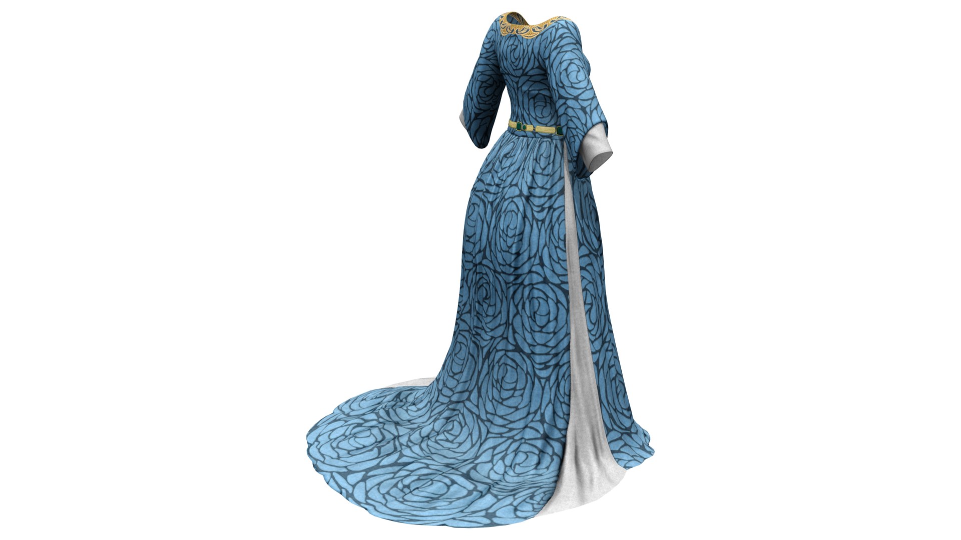 3D 14th Century Renaissance Frippery Long Gown Dress Medieval Costume ...