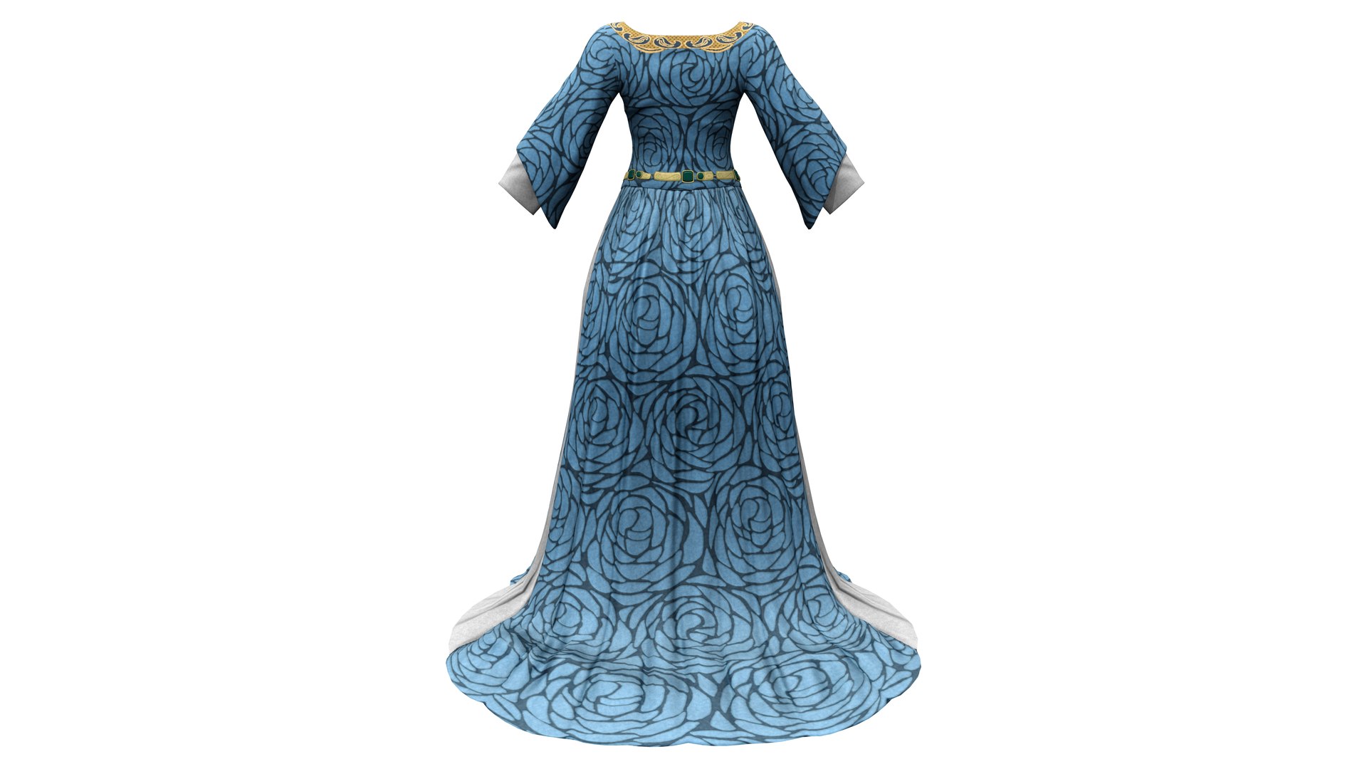 3D 14th Century Renaissance Frippery Long Gown Dress Medieval Costume ...