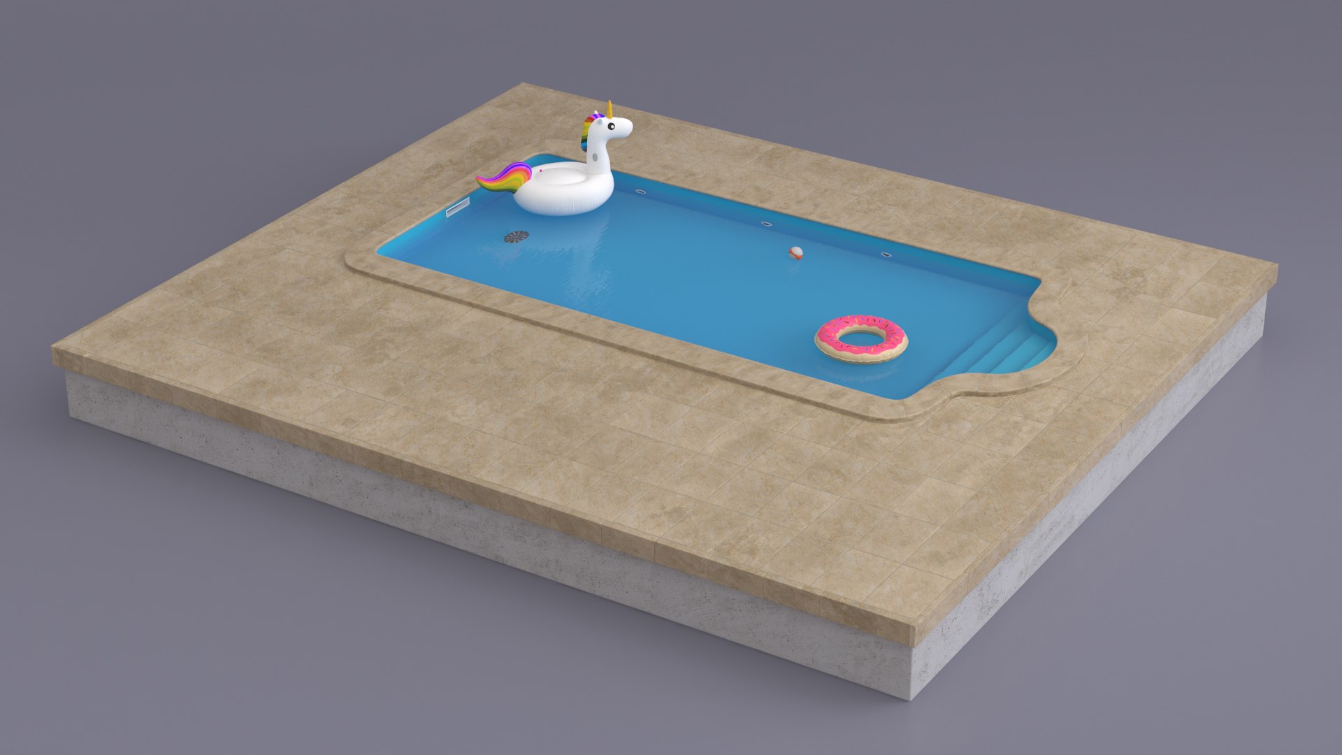 3D Backyard Pool Shallow Entry Water Floats - TurboSquid 2393001