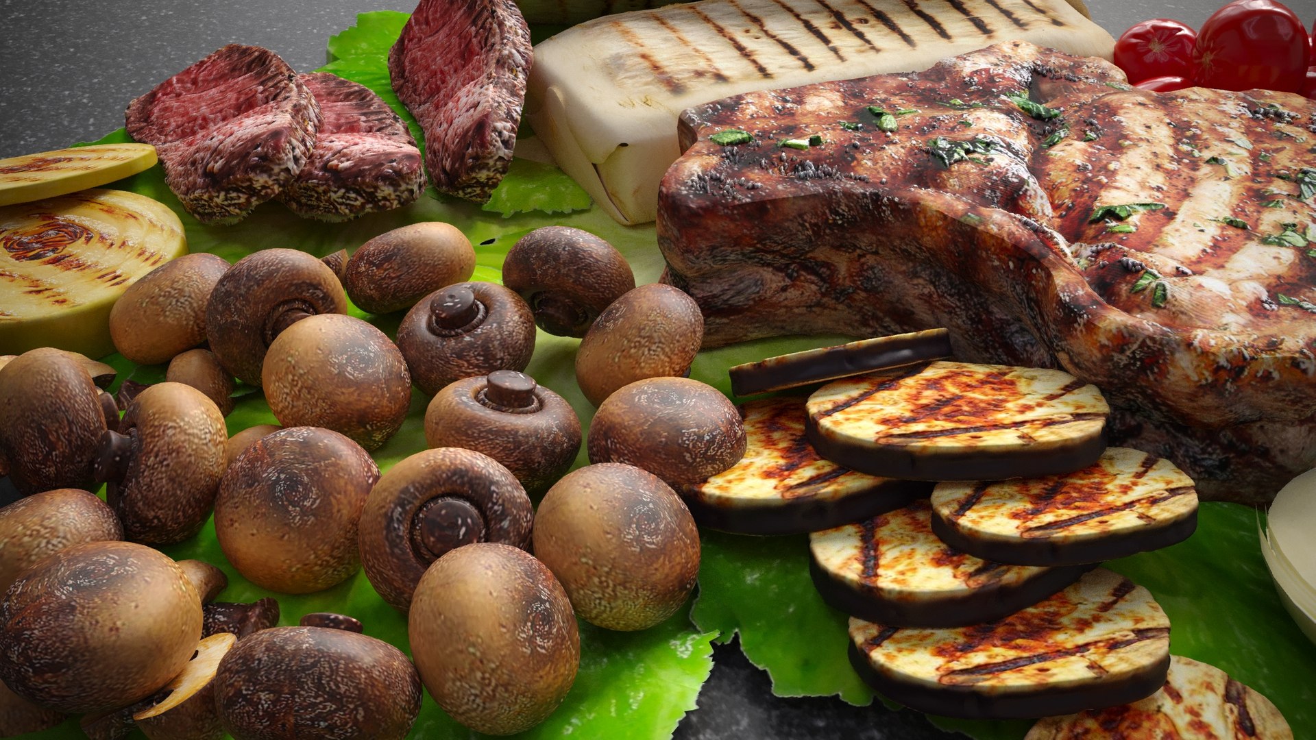 Grilled Stake With Vegetables 3D Model - TurboSquid 2112473