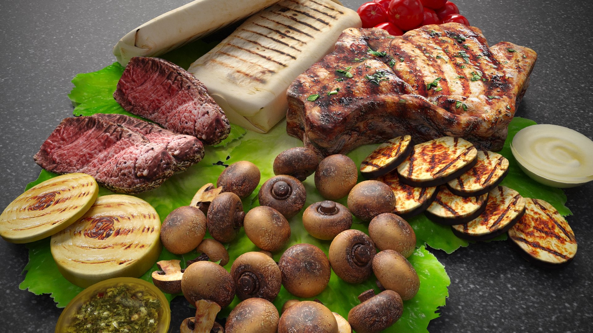 Grilled Stake With Vegetables 3D Model - TurboSquid 2112473