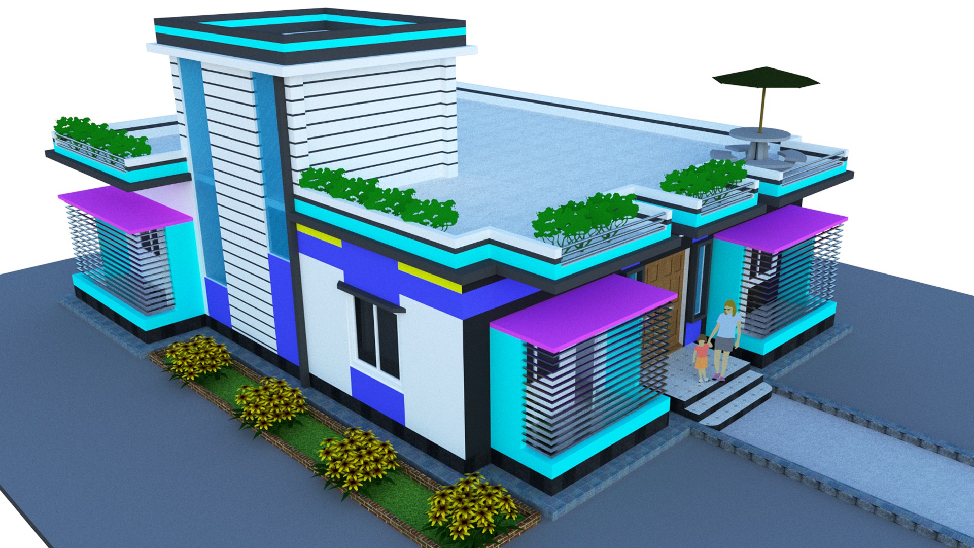 4 Bed Single Story House Complete design 3D model - TurboSquid 2109316