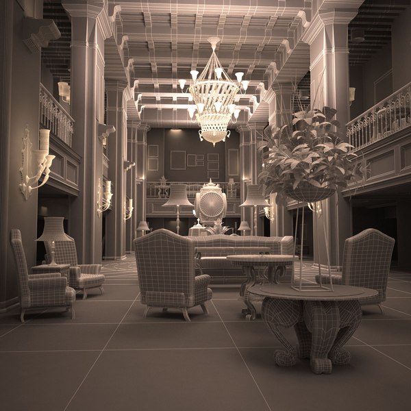 3d model hotel lobby modeled