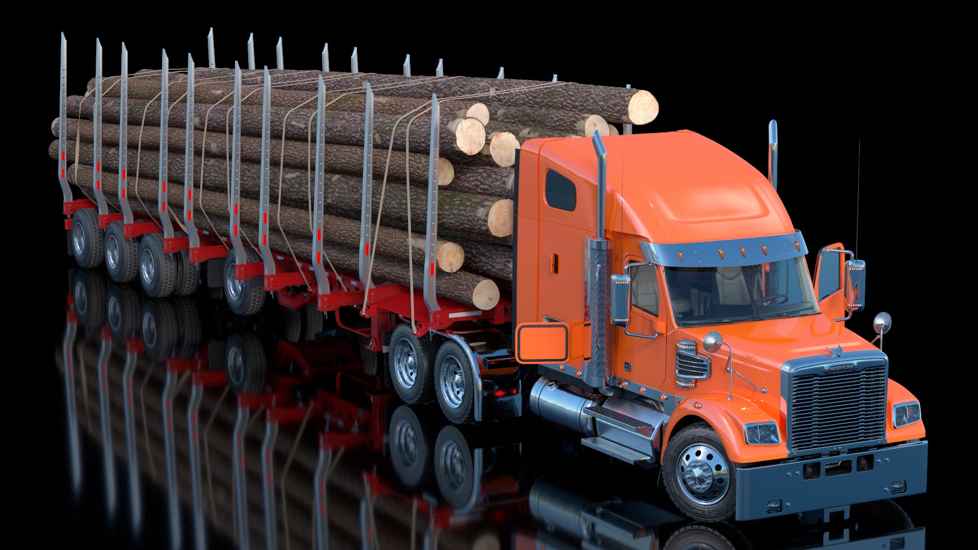 3D Freightliner Truck with Logging Trailer Rigged - TurboSquid 1846618