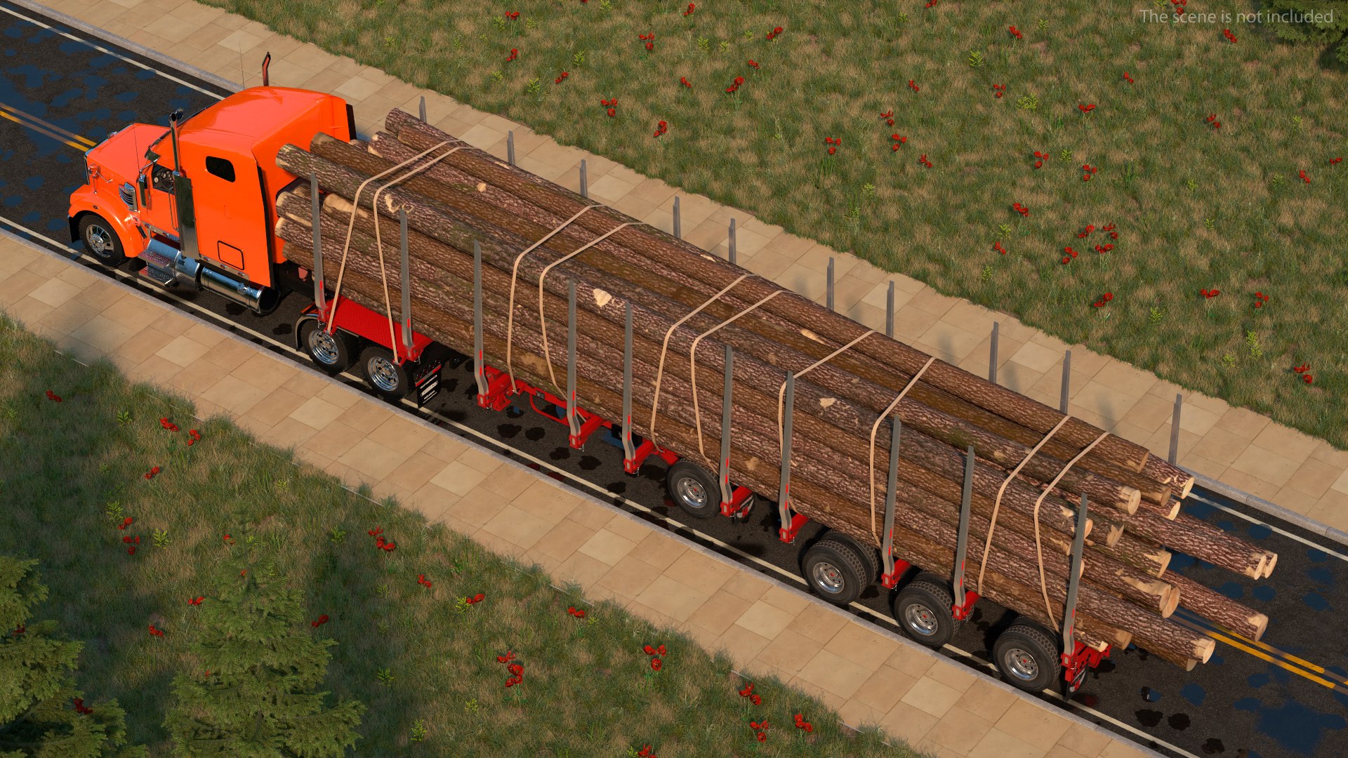 3D Freightliner Truck with Logging Trailer Rigged - TurboSquid 1846618