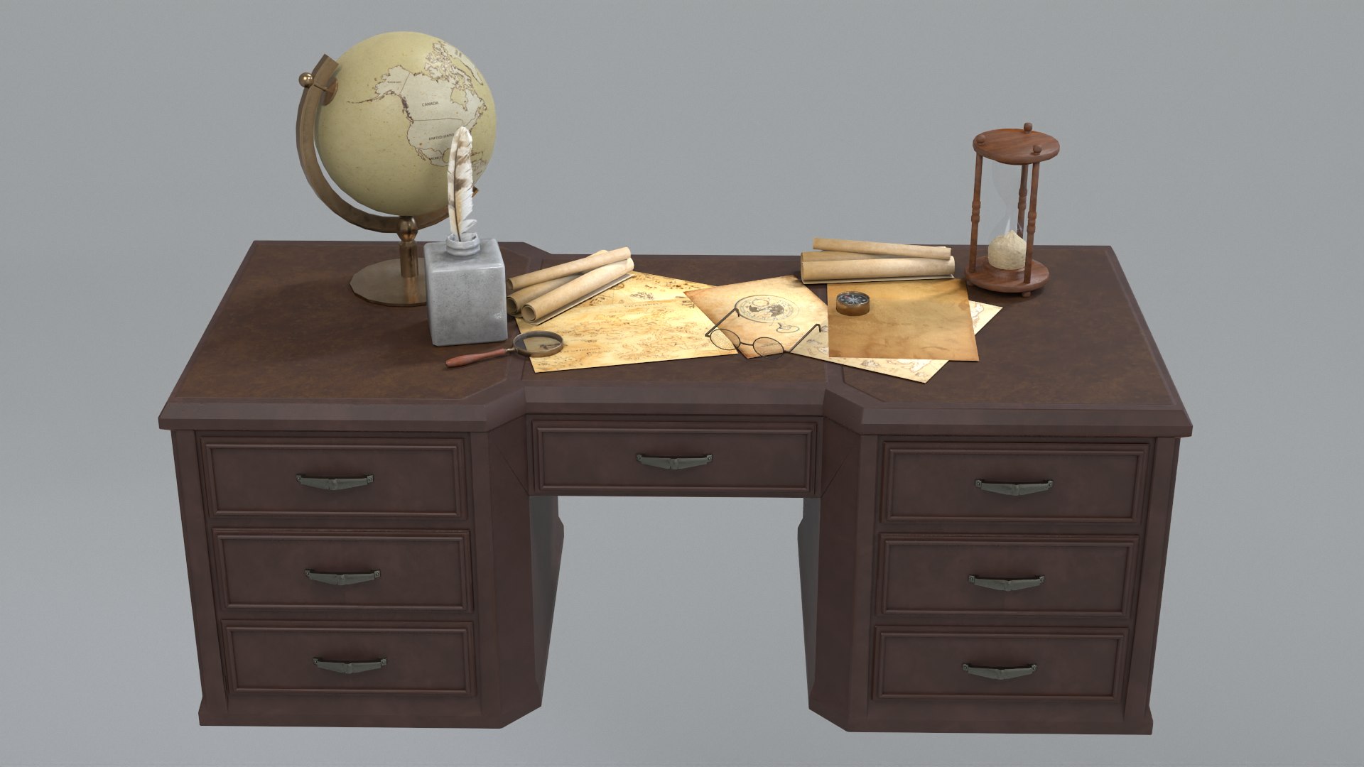 3D Model Archaeology Assets With Victorian Desk For Game Environment ...