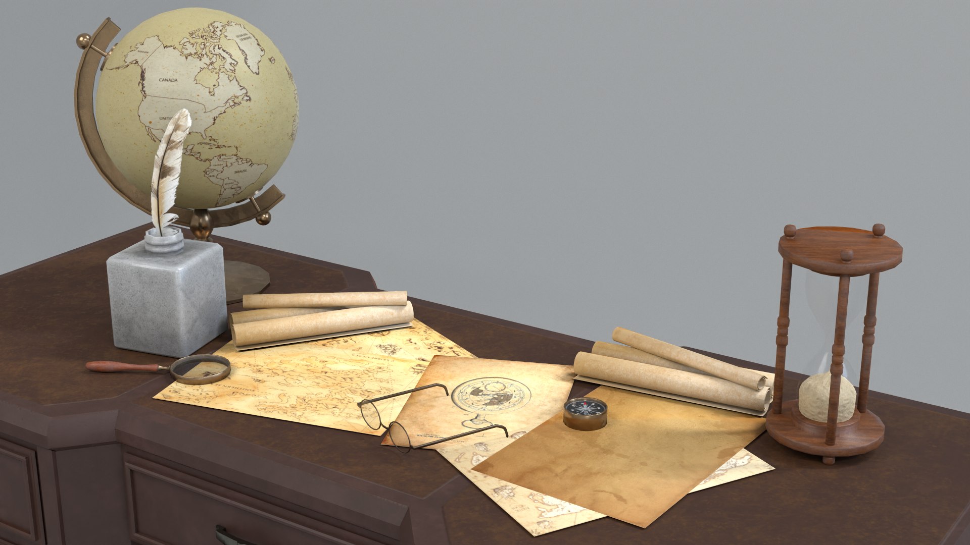 3D Model Archaeology Assets With Victorian Desk For Game Environment ...