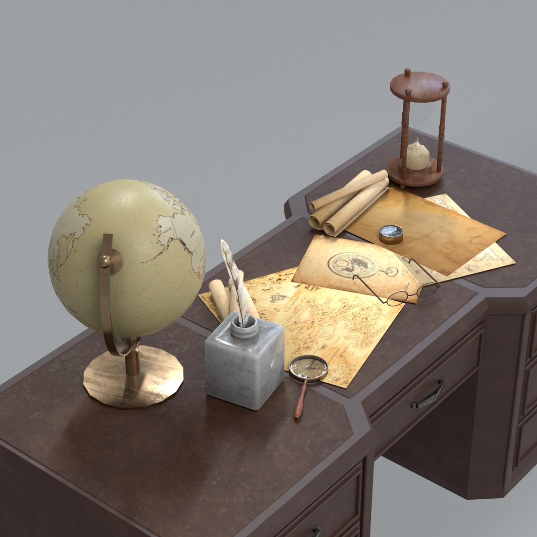 3D Model Archaeology Assets With Victorian Desk For Game Environment ...