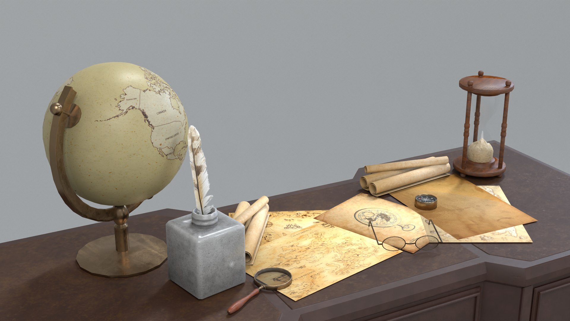 3D Model Archaeology Assets With Victorian Desk For Game Environment ...