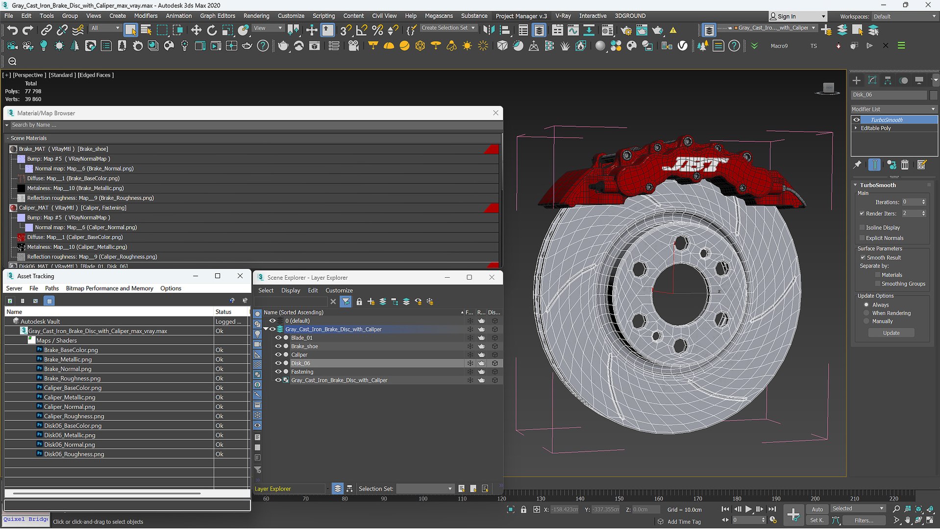 Gray Cast Iron Brake Disc With Caliper 3D - TurboSquid 2389322
