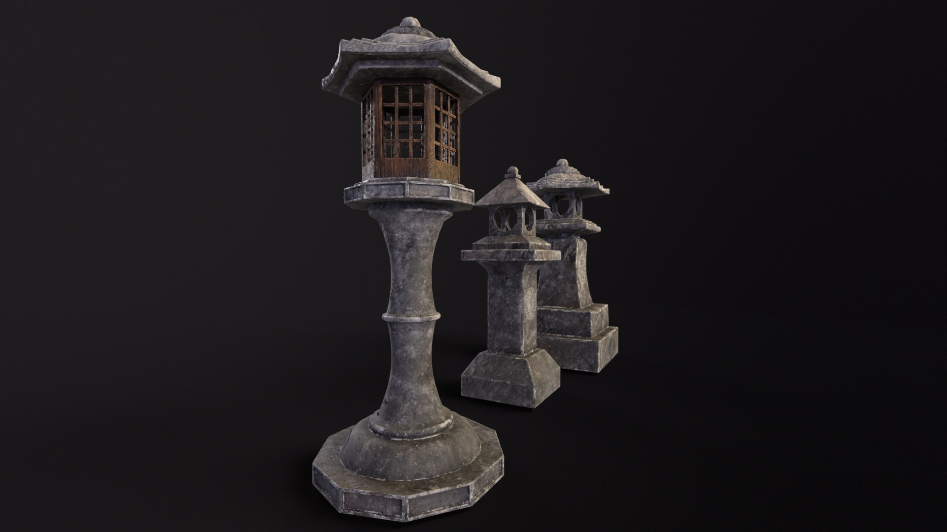 3D Model Forest Stone Japanese Lanterns - TurboSquid 2222767