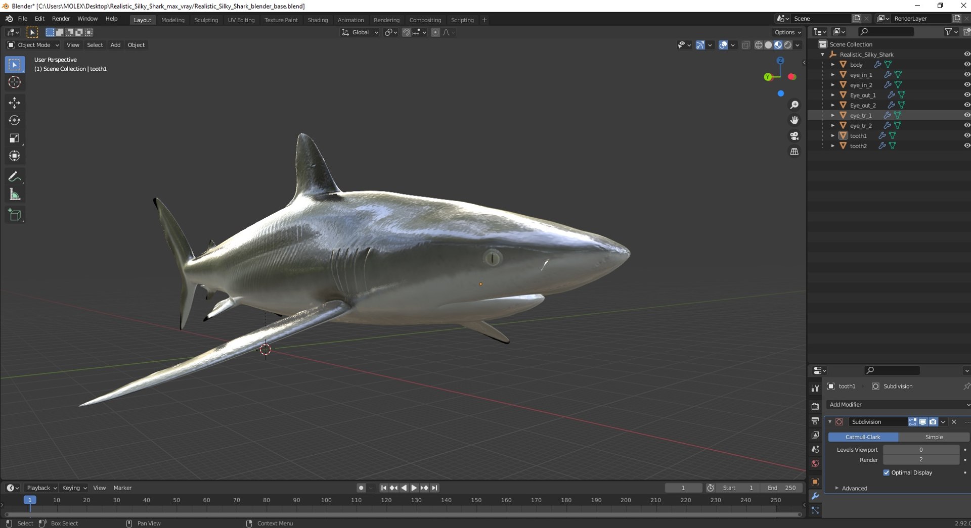 Realistic Silky Shark 3D Model - TurboSquid 2261408