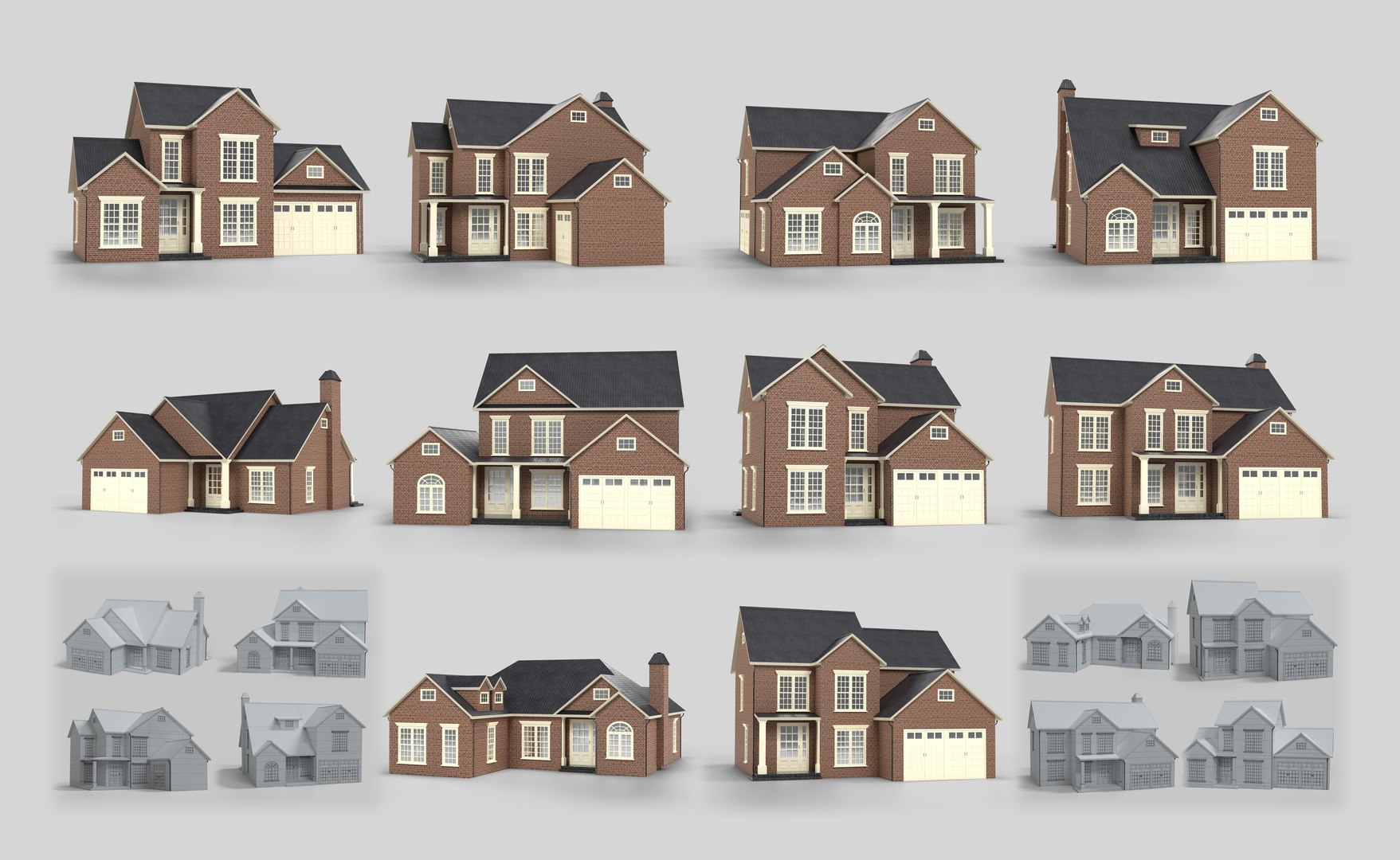 3D Model Neighborhood Houses Collection 10 Pack T4 - TurboSquid 2215584