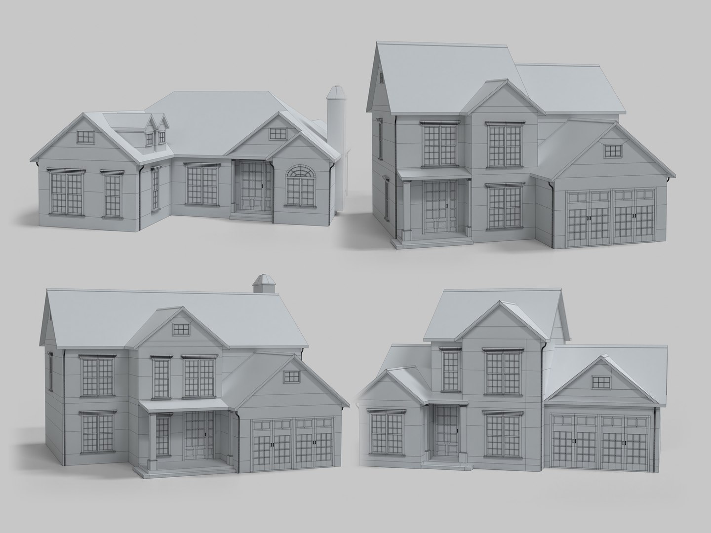 3D Model Neighborhood Houses Collection 10 Pack T4 - TurboSquid 2215584
