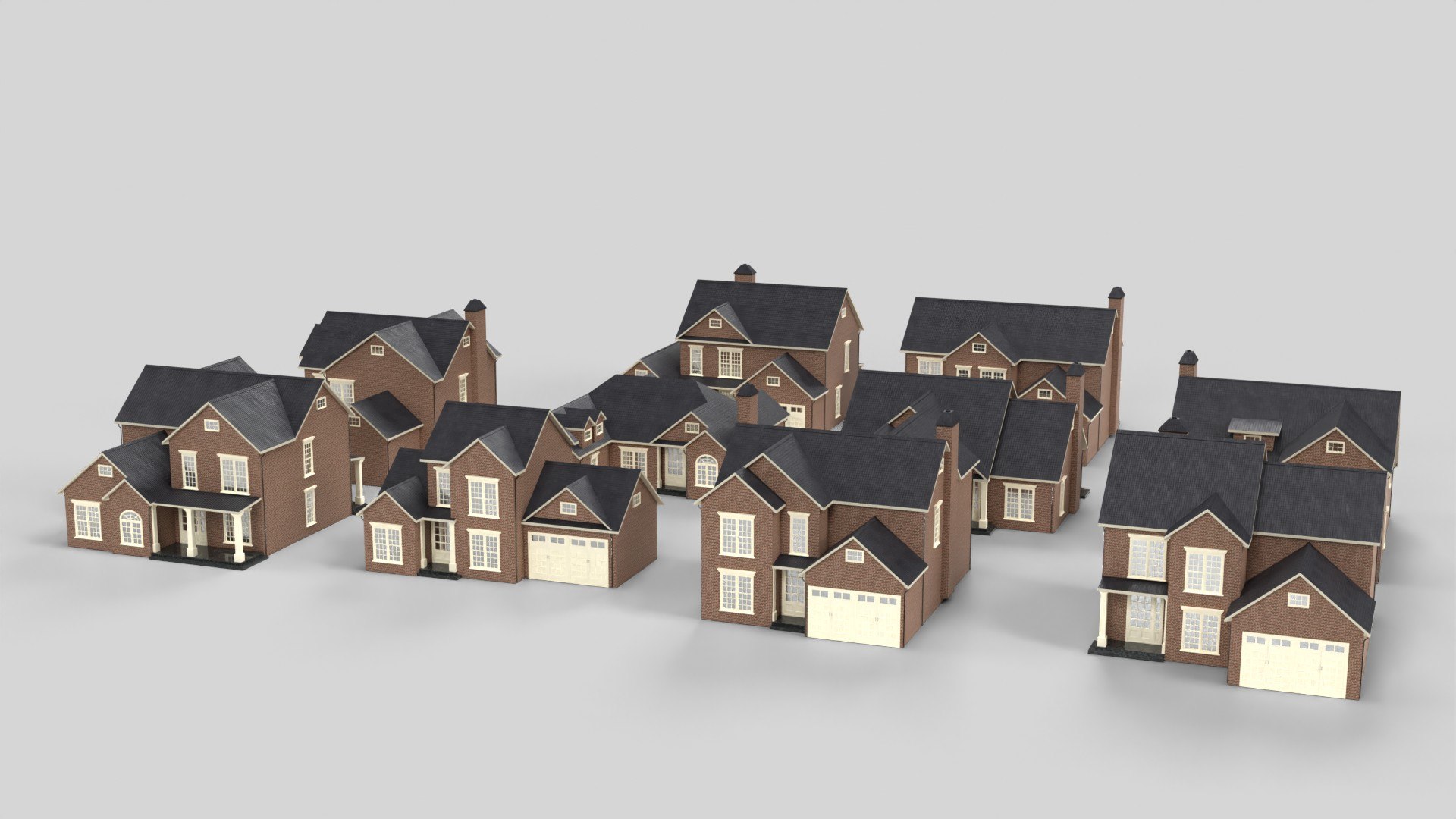 3D Model Neighborhood Houses Collection 10 Pack T4 - TurboSquid 2215584
