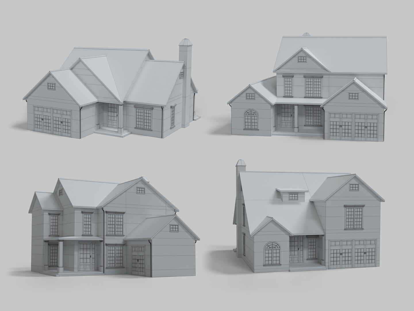 3D Model Neighborhood Houses Collection 10 Pack T4 - TurboSquid 2215584