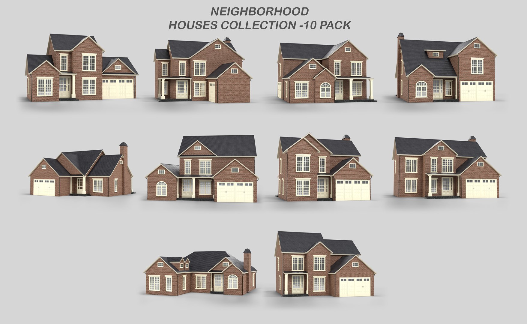 3D Model Neighborhood Houses Collection 10 Pack T4 - TurboSquid 2215584