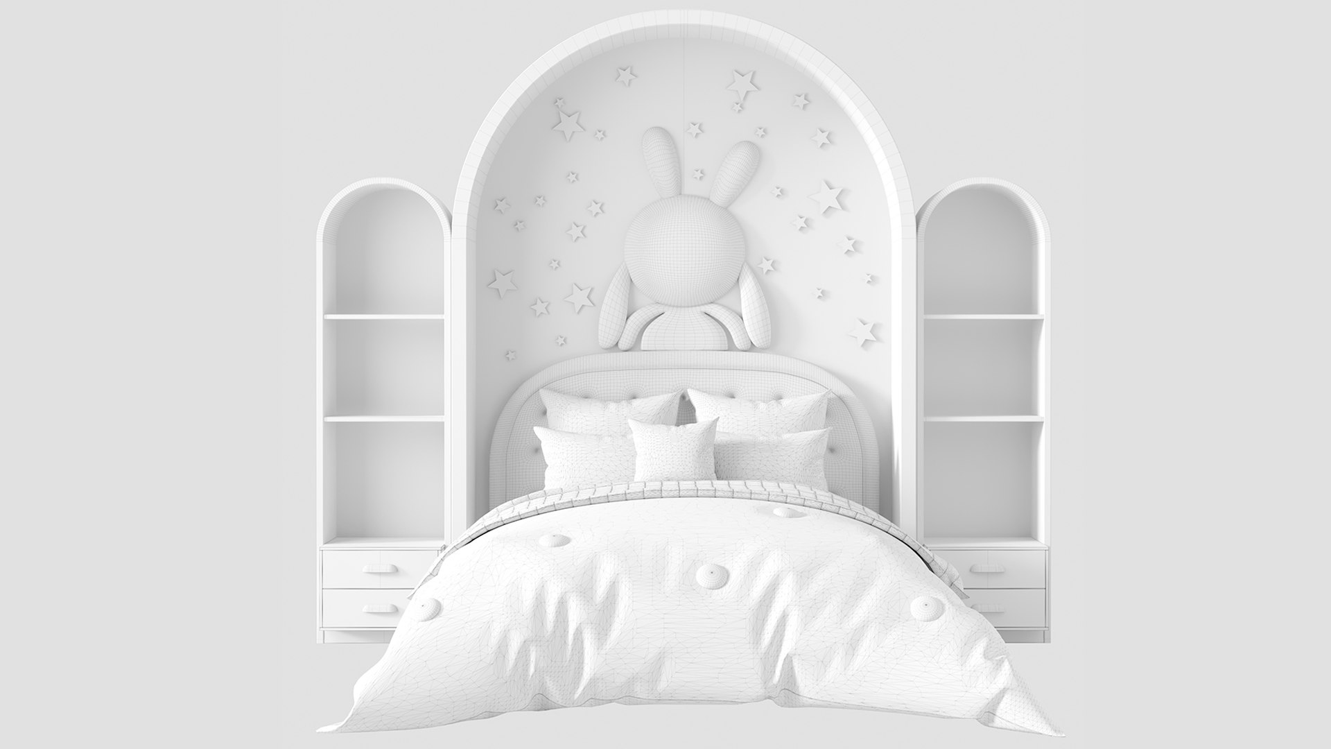 Baby Cot With Pillows And Shelves For Toys And Decor 3D Model ...