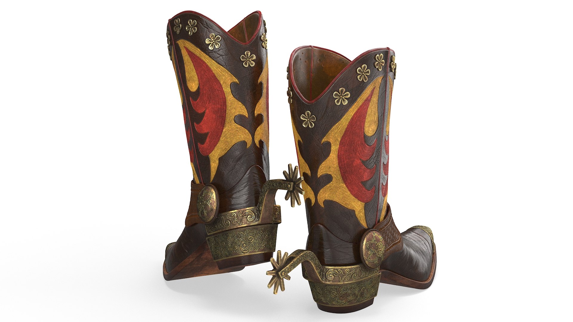 3D Western Cowboy Boots With Spur Model - TurboSquid 2209606