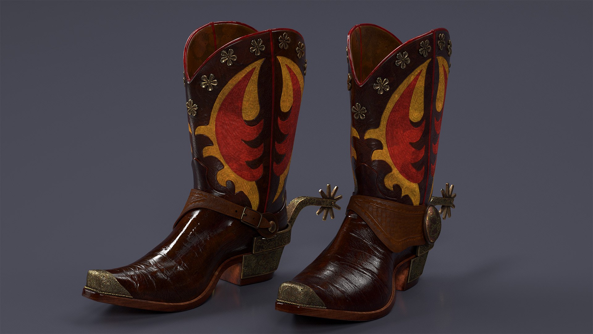 3D Western Cowboy Boots With Spur Model - TurboSquid 2209606