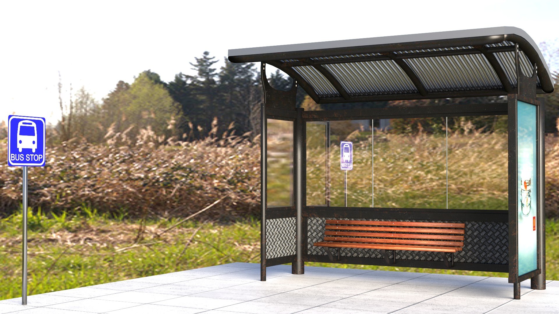 3d model realistic bus stop shelter