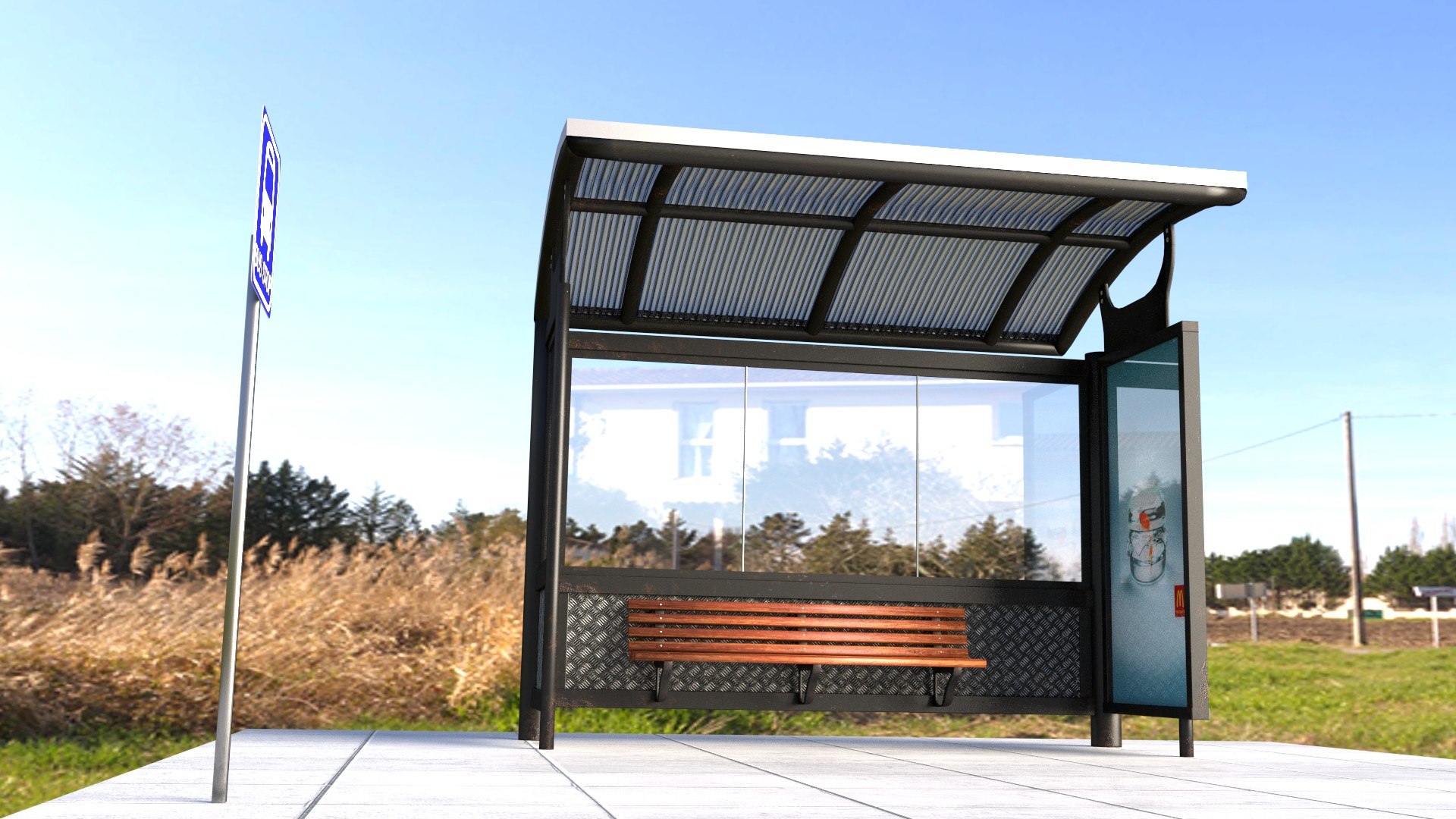 3d model realistic bus stop shelter