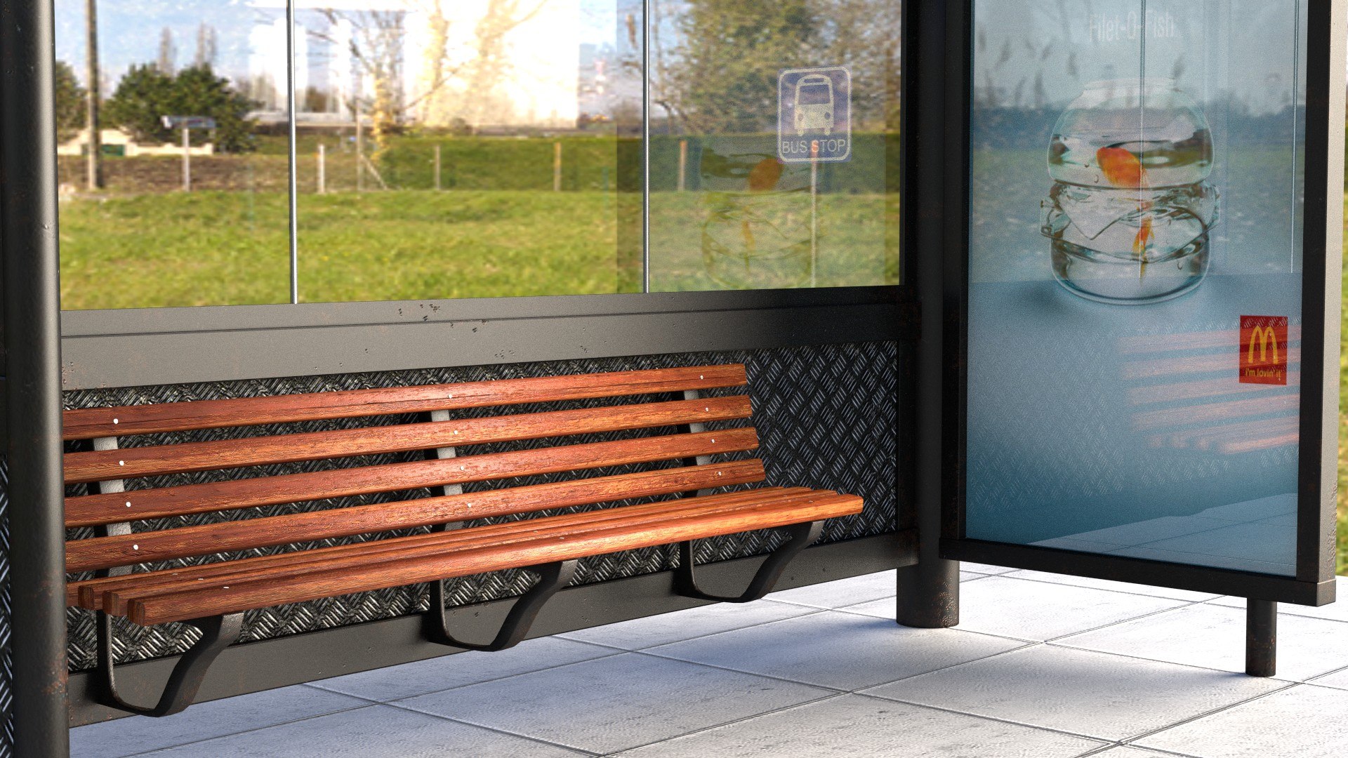 3d model realistic bus stop shelter
