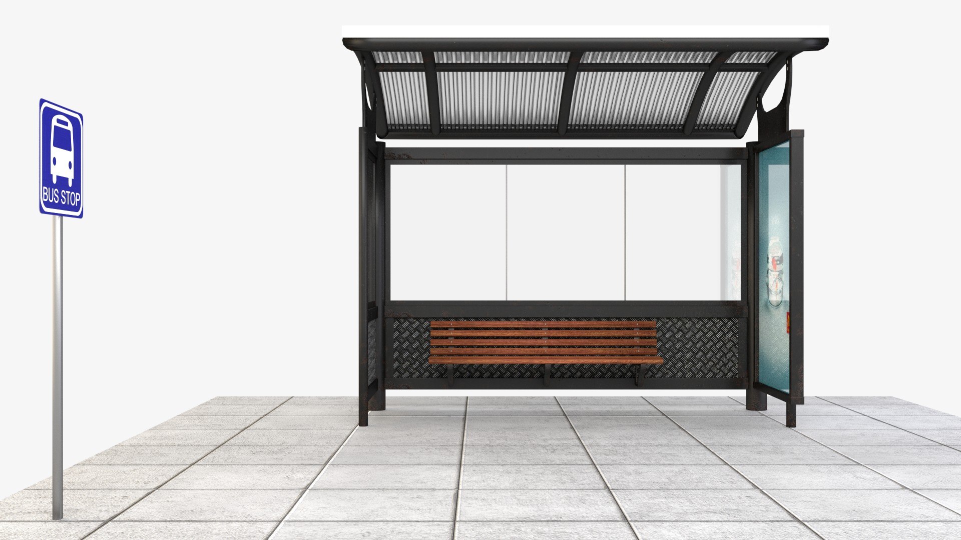 3d model realistic bus stop shelter