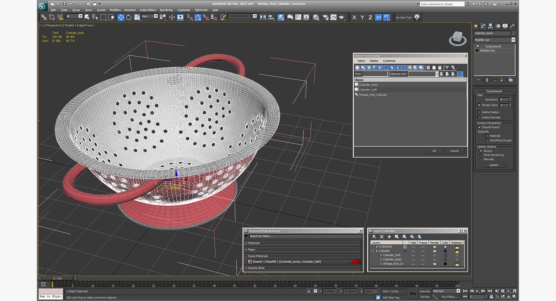 3D Vintage Red Colander Model - TurboSquid 1286605