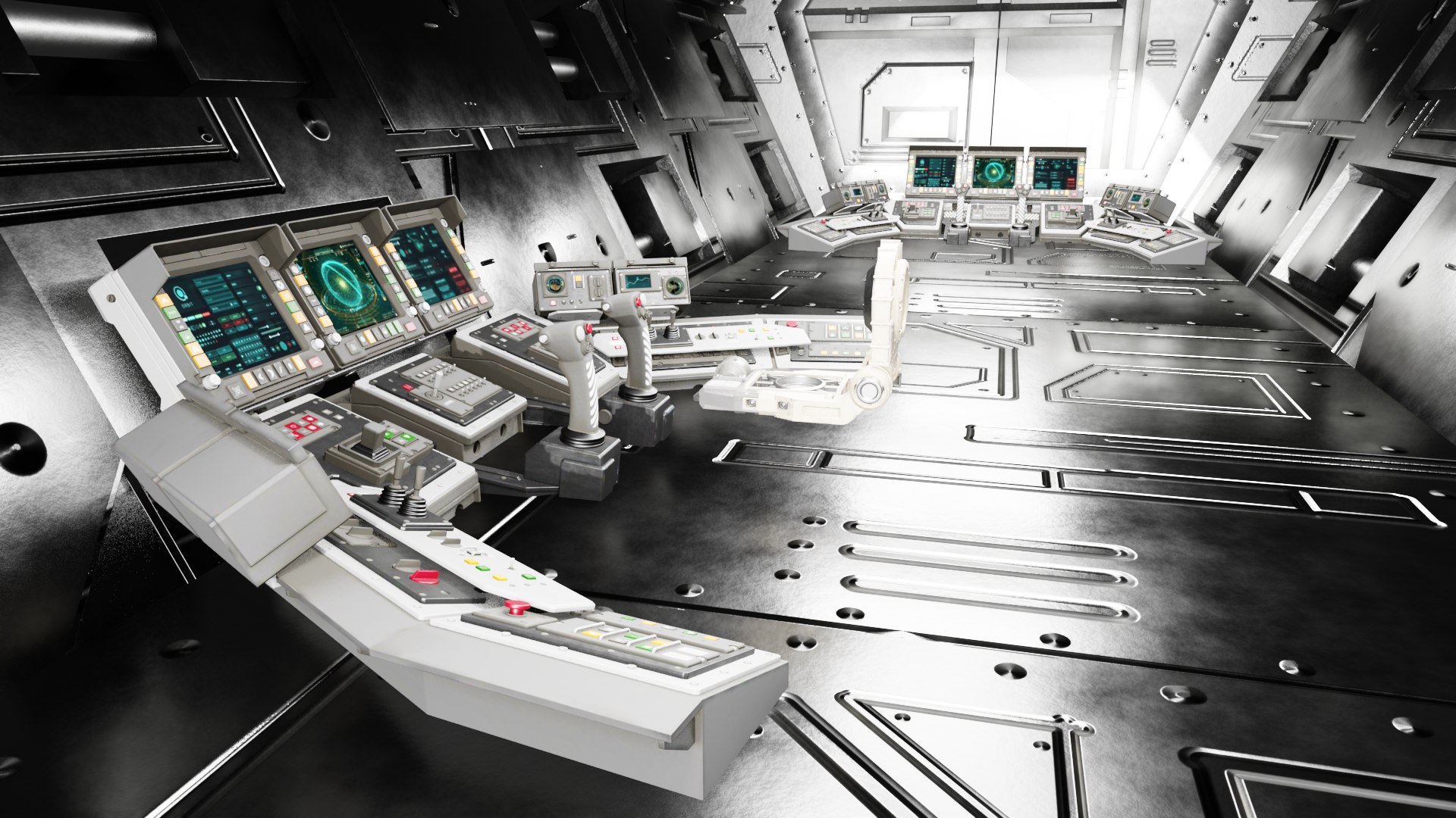 Stylized Sci Fi Spaceship Control Room Game Ready Interior Model ...