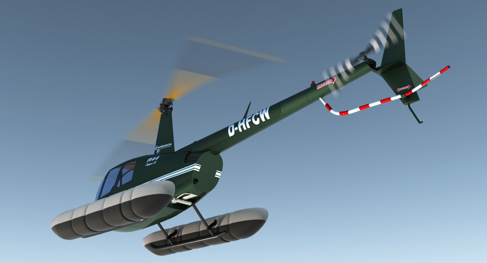 Helicopter Robinson R44 Floats 3d Model