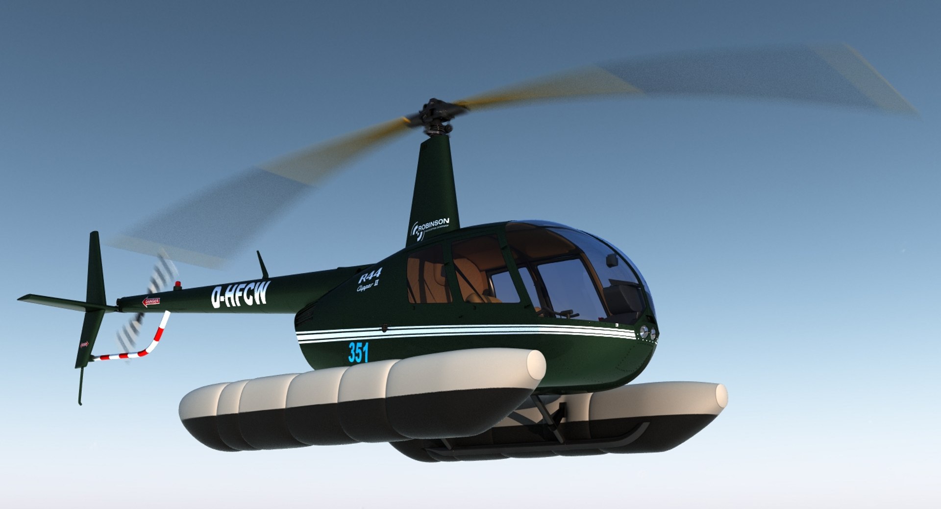 Helicopter Robinson R44 Floats 3d Model
